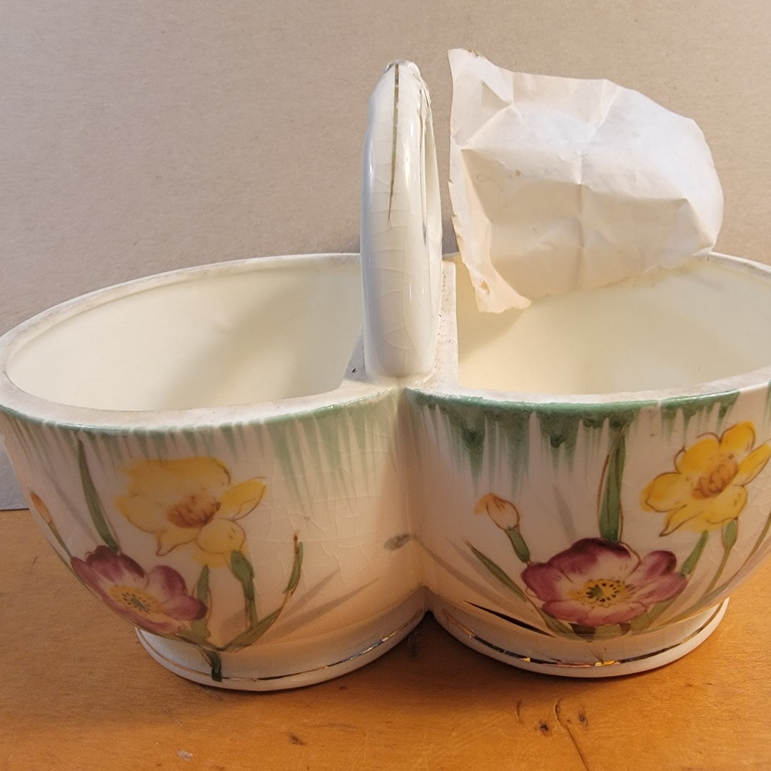 Vintage Japanese Hand Painted Planter or Double Basket, Vintage Pottery ...