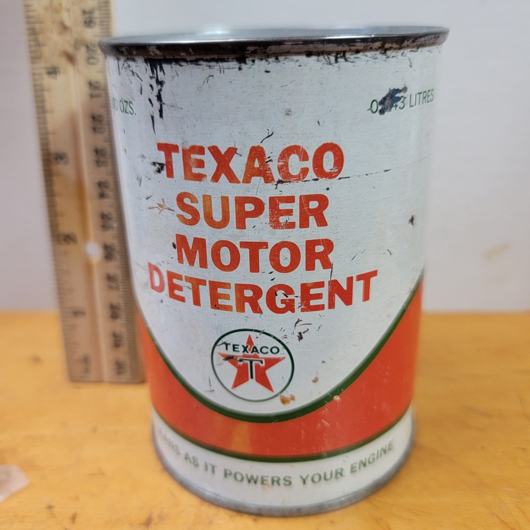 Vintage Motor Detergent Tin, Texaco Oil Tin, Pint Oil Tin, Old Oil Can ...