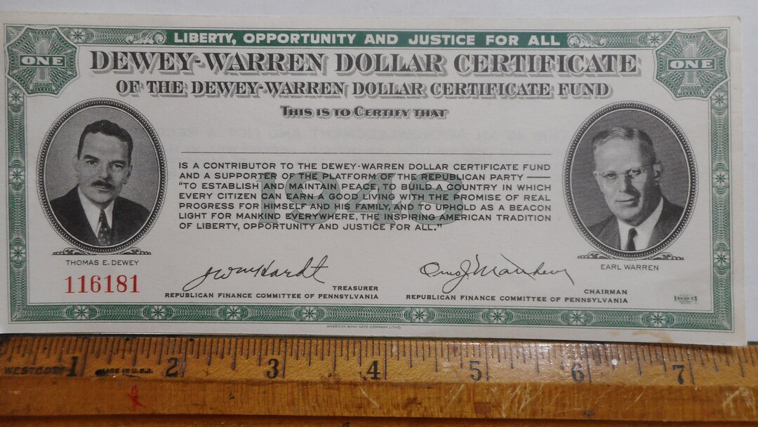 Dewey Warren Dollar, Dewey Dollat, Dewey Presidential Campaign Dollar ...