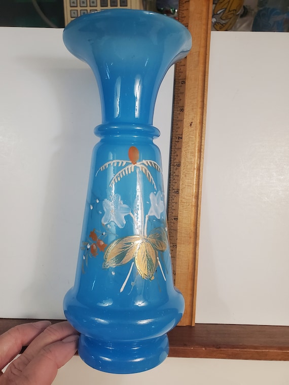 Vintage Blue Hand Blown Vase Vintage Painted Vase Old Hand | Etsy