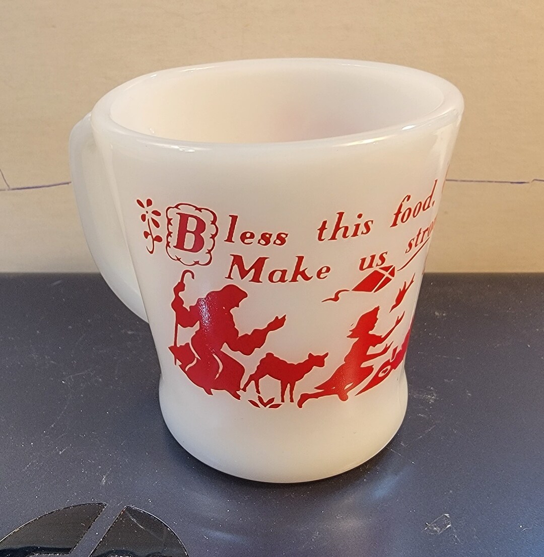 Fire King Prayer Mug, Vintage Fire King Mug, Old Fire King Mug, Red ...
