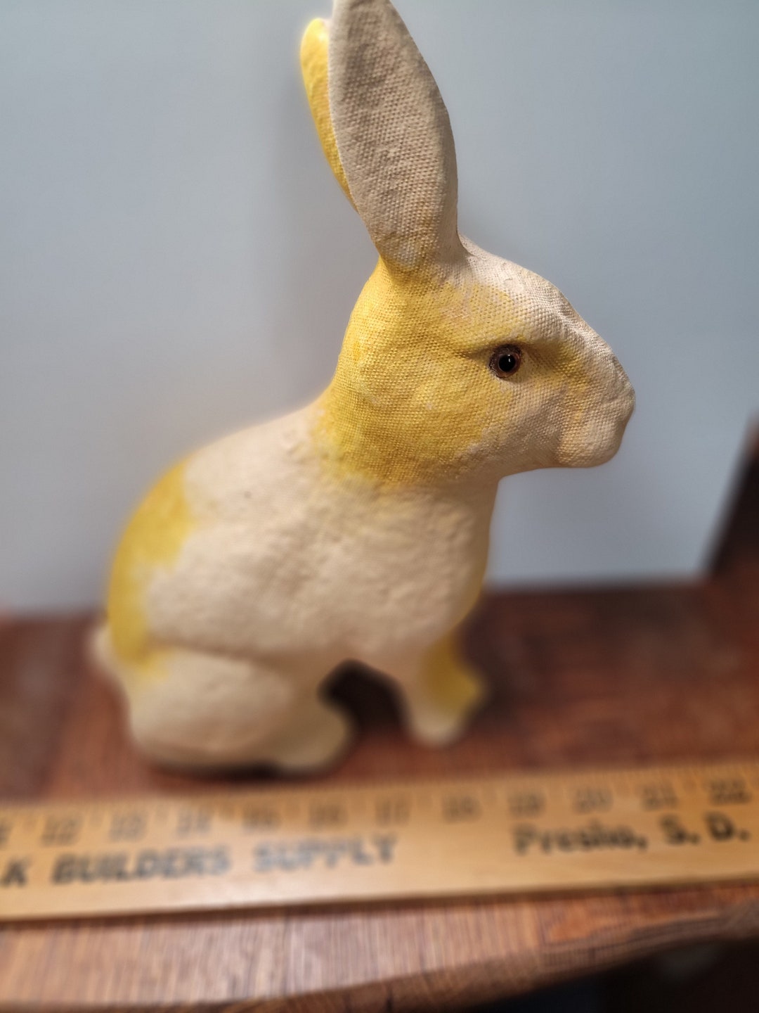 Vintage Paper Mache Bunny. Old Paper Mache Bunny, Vintage Yellow Glass ...