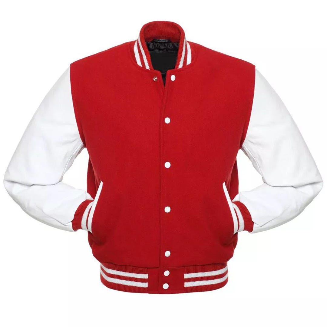 Men's Red and White Varsity Jacket | Classic Vintage Letterman Style ...