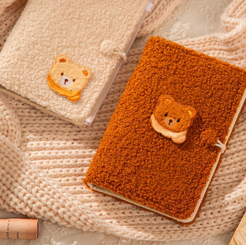 Personalized A6 A5 Embroidered Bear Velvet Handmade Portable Notepad ...
