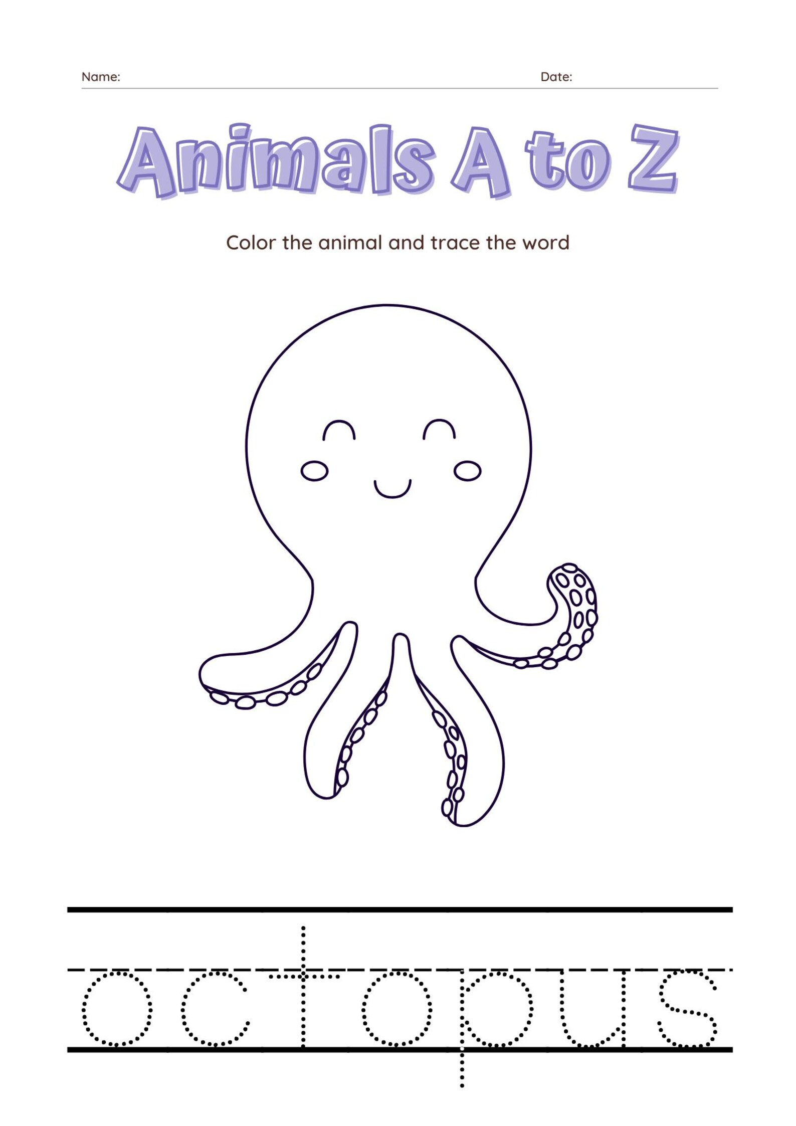 Animals Alphabet Coloring Pages A-Z: Printable Kids Learning Activity ...