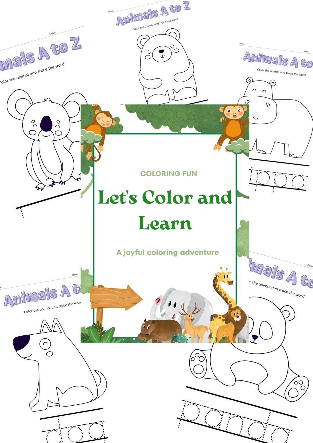 Animals Alphabet Coloring Pages A-Z: Printable Kids Learning Activity ...