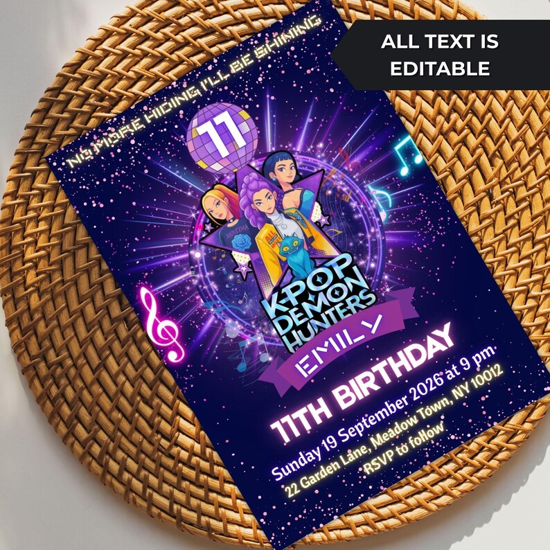 KPOP Demon Hunters Invitation, KPOP Demon Hunters Birthday Invitation ...