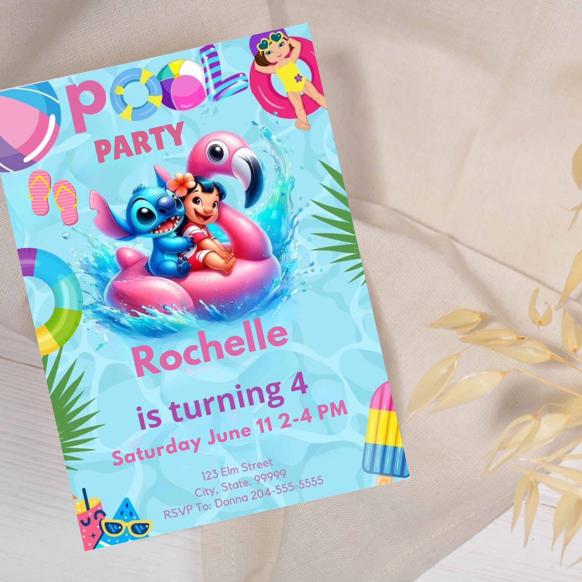 Stitch Pool Party Birthday Invitation for Girl Editable Stitch ...