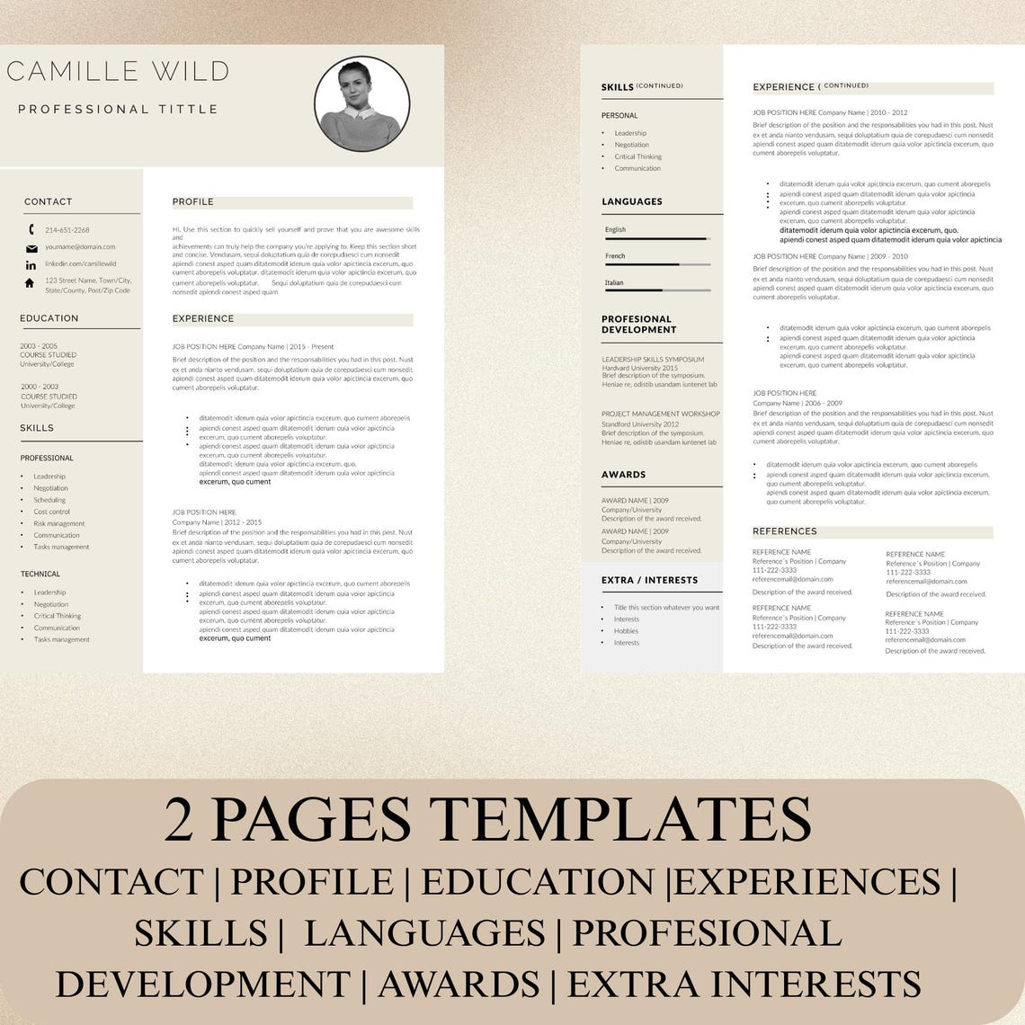 Modern Resume Template With Photo|cv Template Professional |CV Template ...