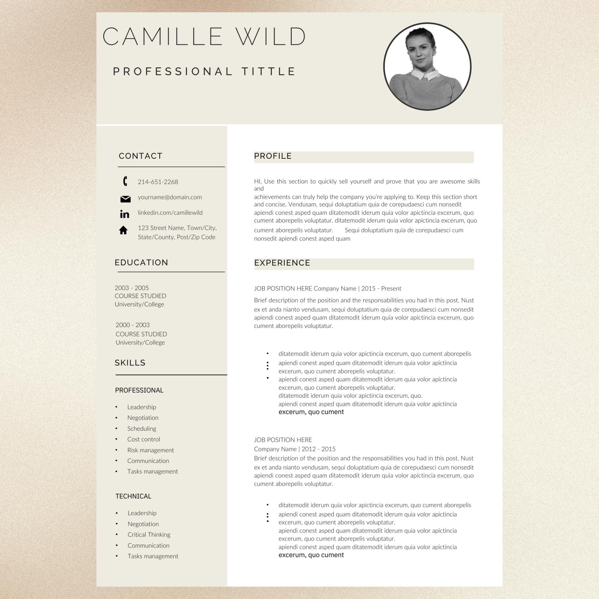 Modern Resume Template With Photo|cv Template Professional |CV Template ...
