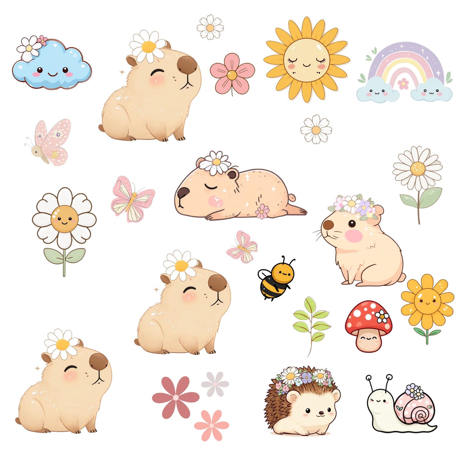 Cute Groovy Capybara Clipart Bundle | Retro Spring Garden Vibes ...