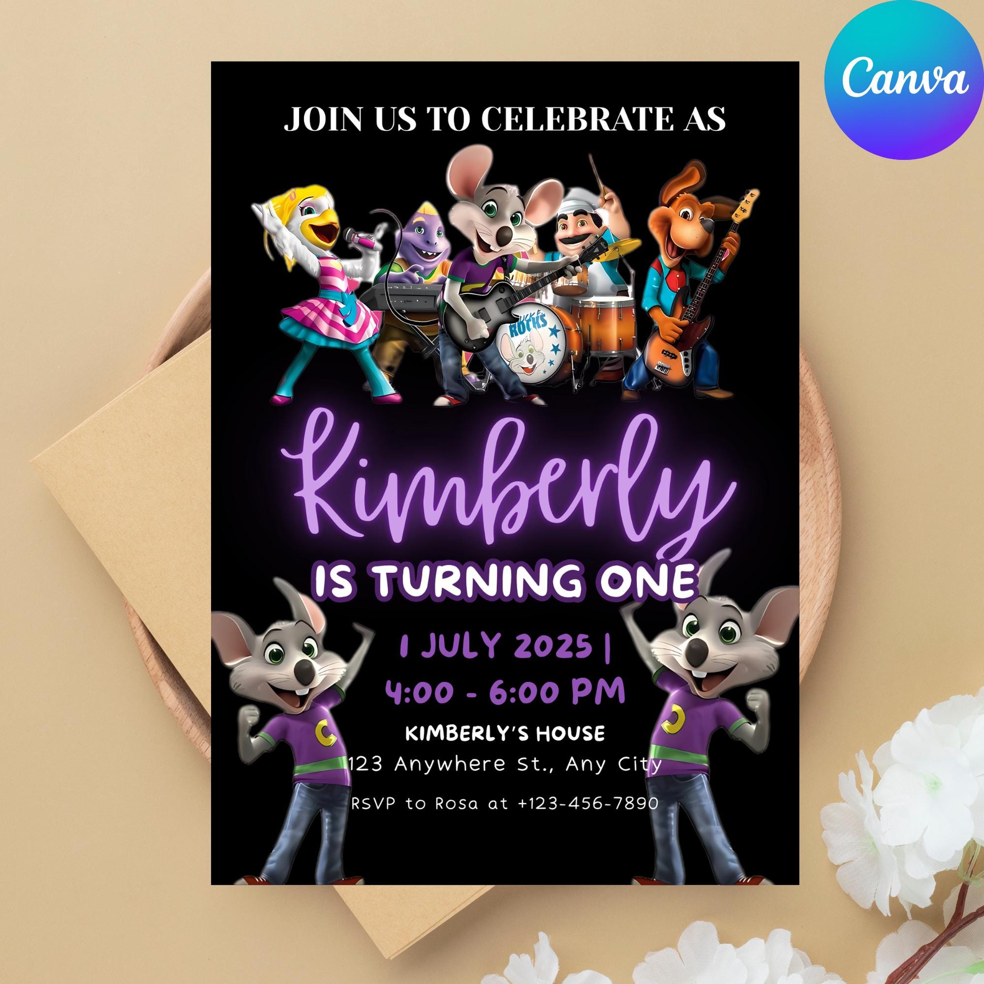 Editable Chuck E Cheese Birthday Invitation Template | Chuck Evite ...