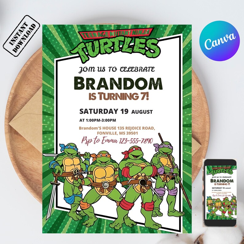Ninja Turtles Birthday Invitation, Editable Invitation, Karate Birthday ...