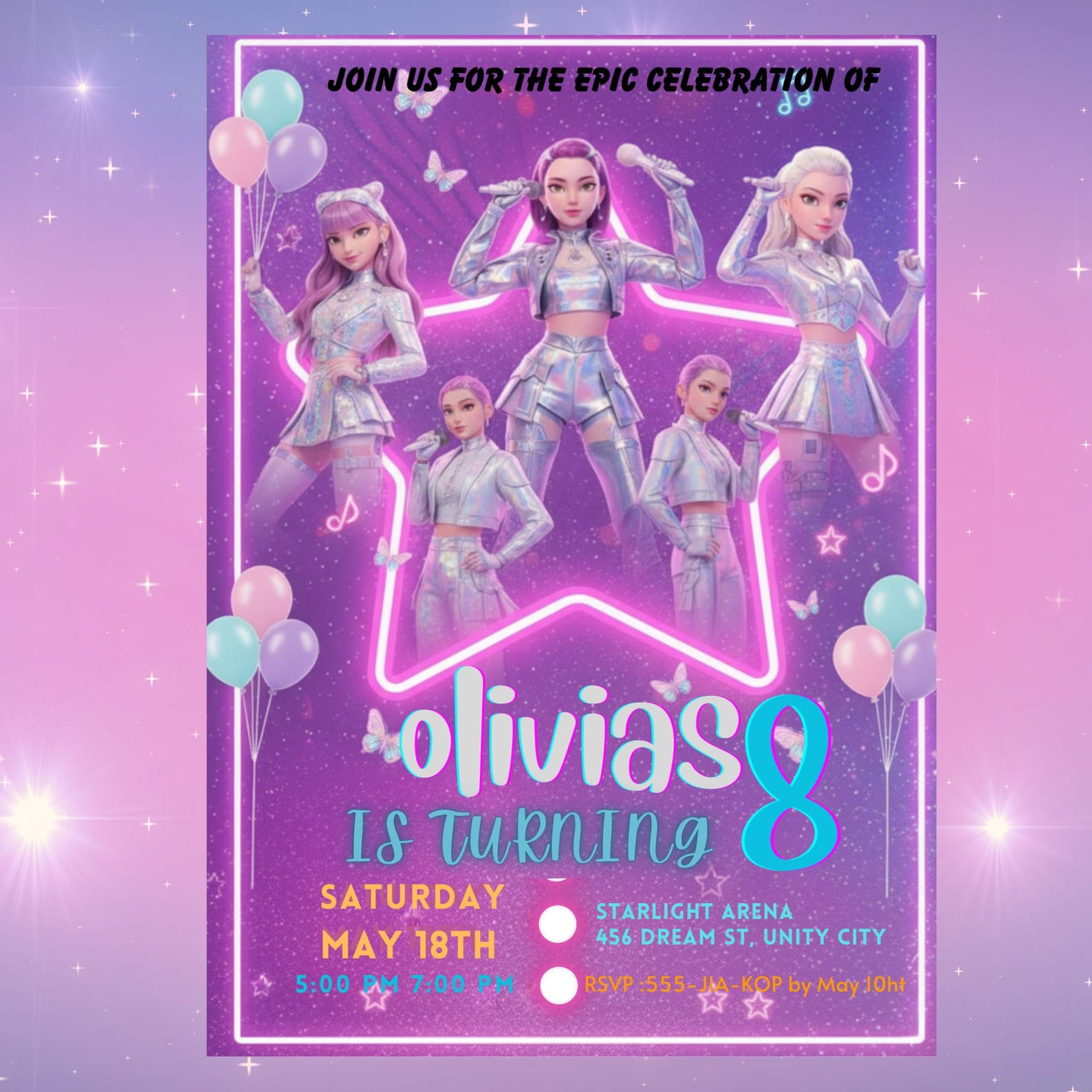 Editable Kpop Demon Hunter Birthday Invitation Template, Huntrix ...