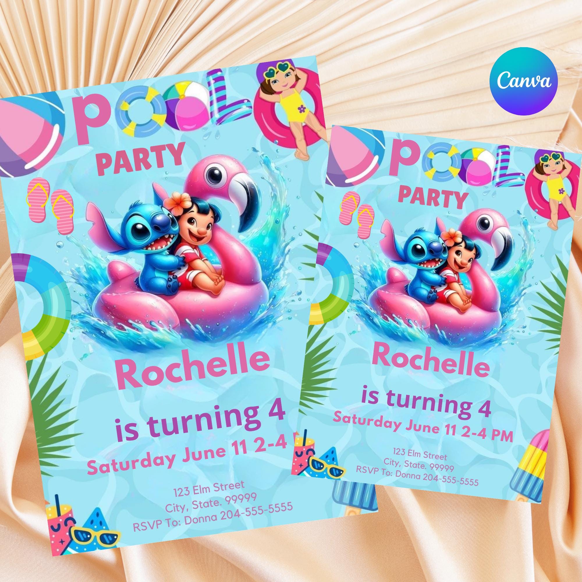 Stitch Pool Party Birthday Invitation for Girl Editable Stitch ...