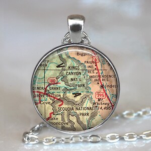Kings Canyon Map Necklace, Sequoia National Park Map Pendant Sequoia National Park Pendant, Map ...