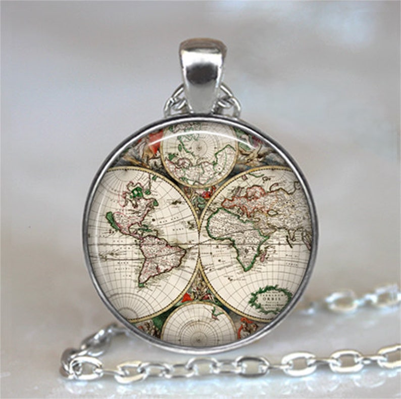 Antique World Map Pendant World Map Necklace Antique Map - Etsy