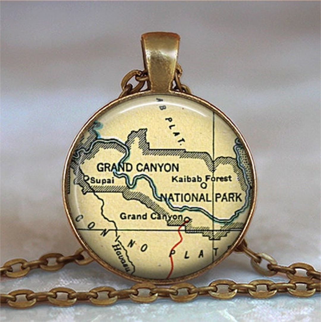 Grand Canyon Map Necklace, Grand Canyon National Park Travel Gift Map ...