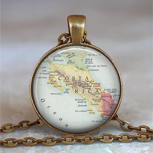 Costa Rica Map Necklace, Costa Rica Map Pendant, Costa Rica Pendant ...
