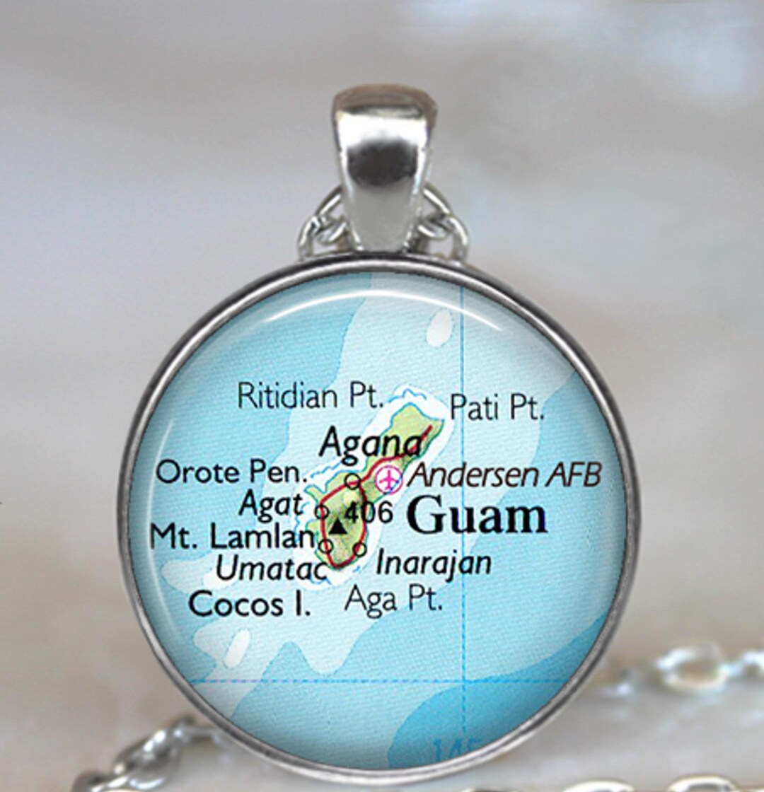 Guam Map Necklace, Key Chain or Brooch Pin, Andersen Air Force Base Map ...
