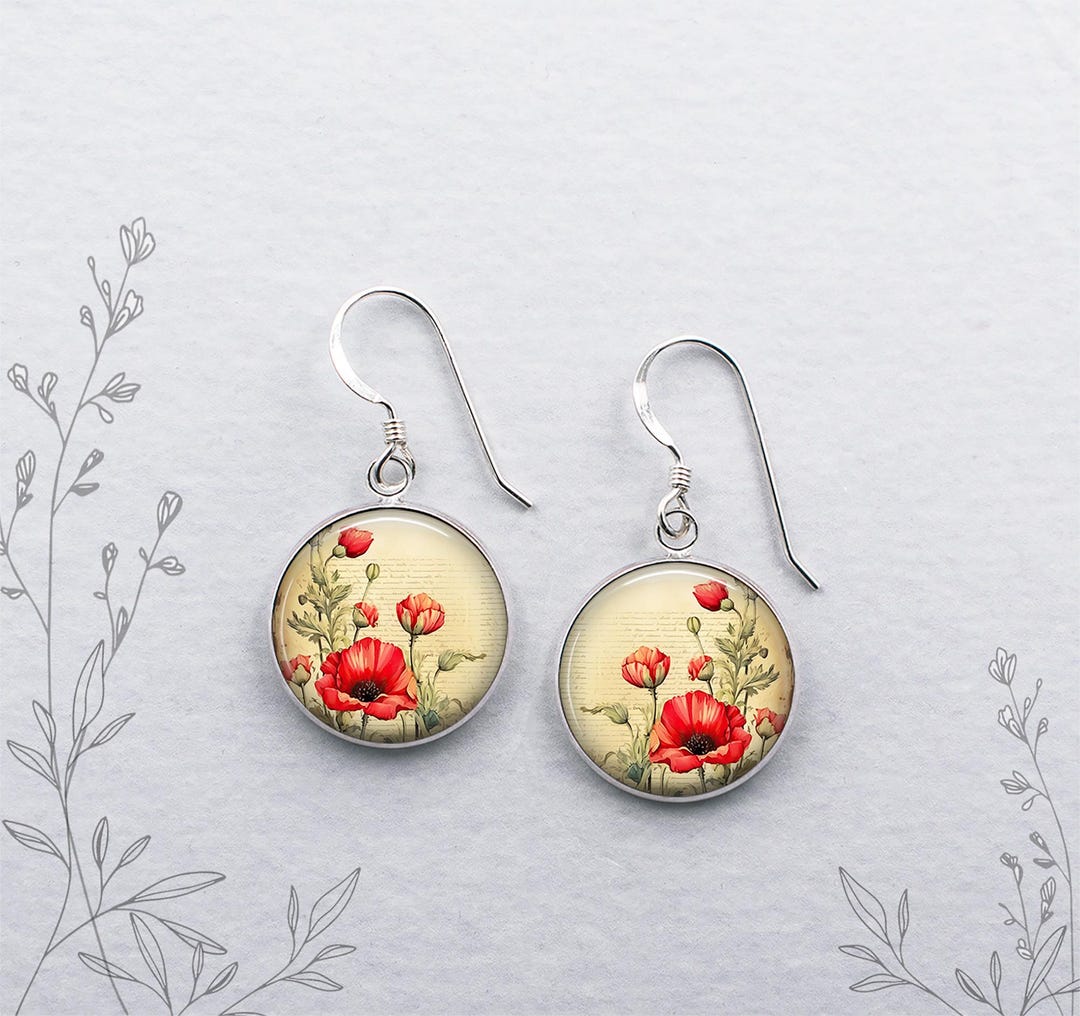 August Birth Month Flower Earrings, Poppy Earrings Flower Art Earring ...