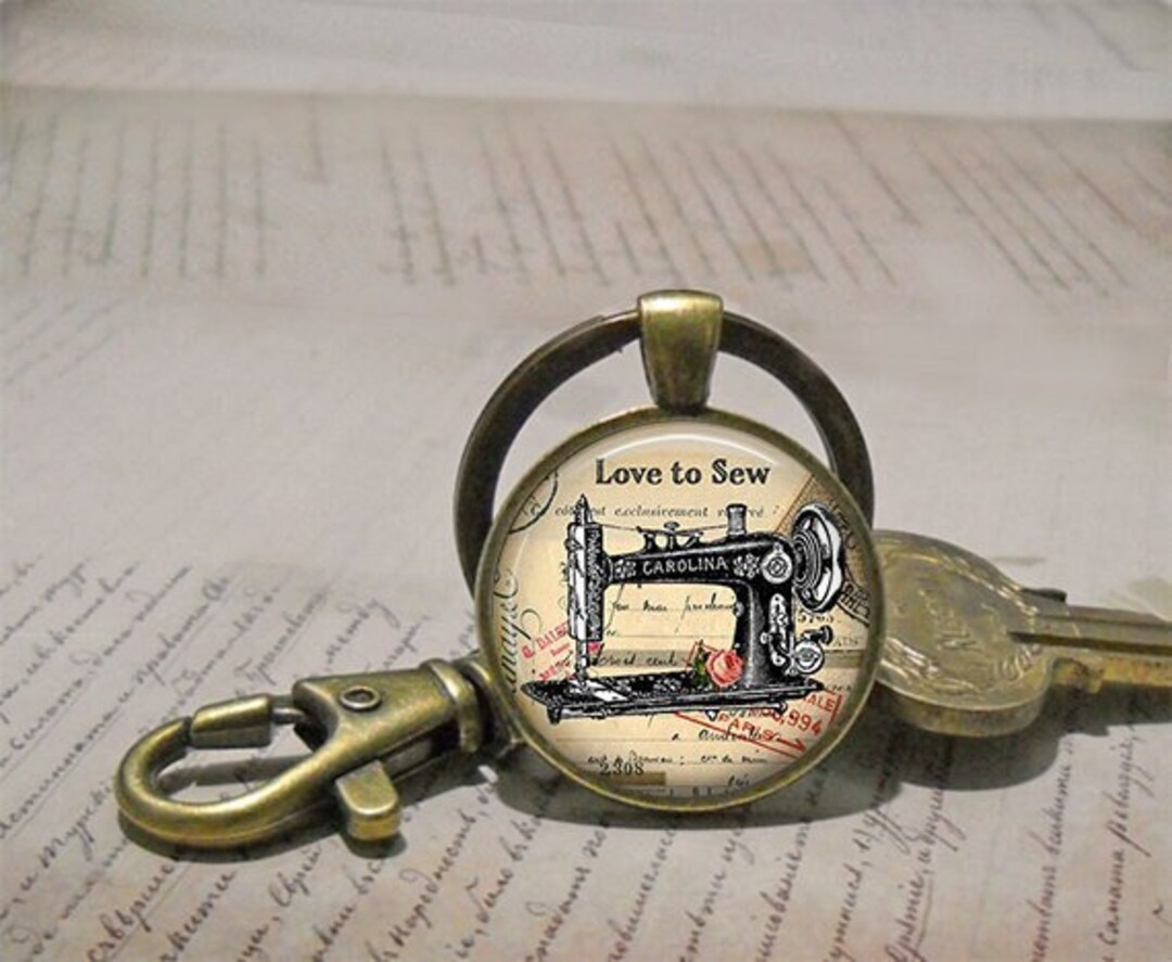 Love to Sew Key Chain, Brooch Pin or Necklace, Seamstress Gift Antique ...