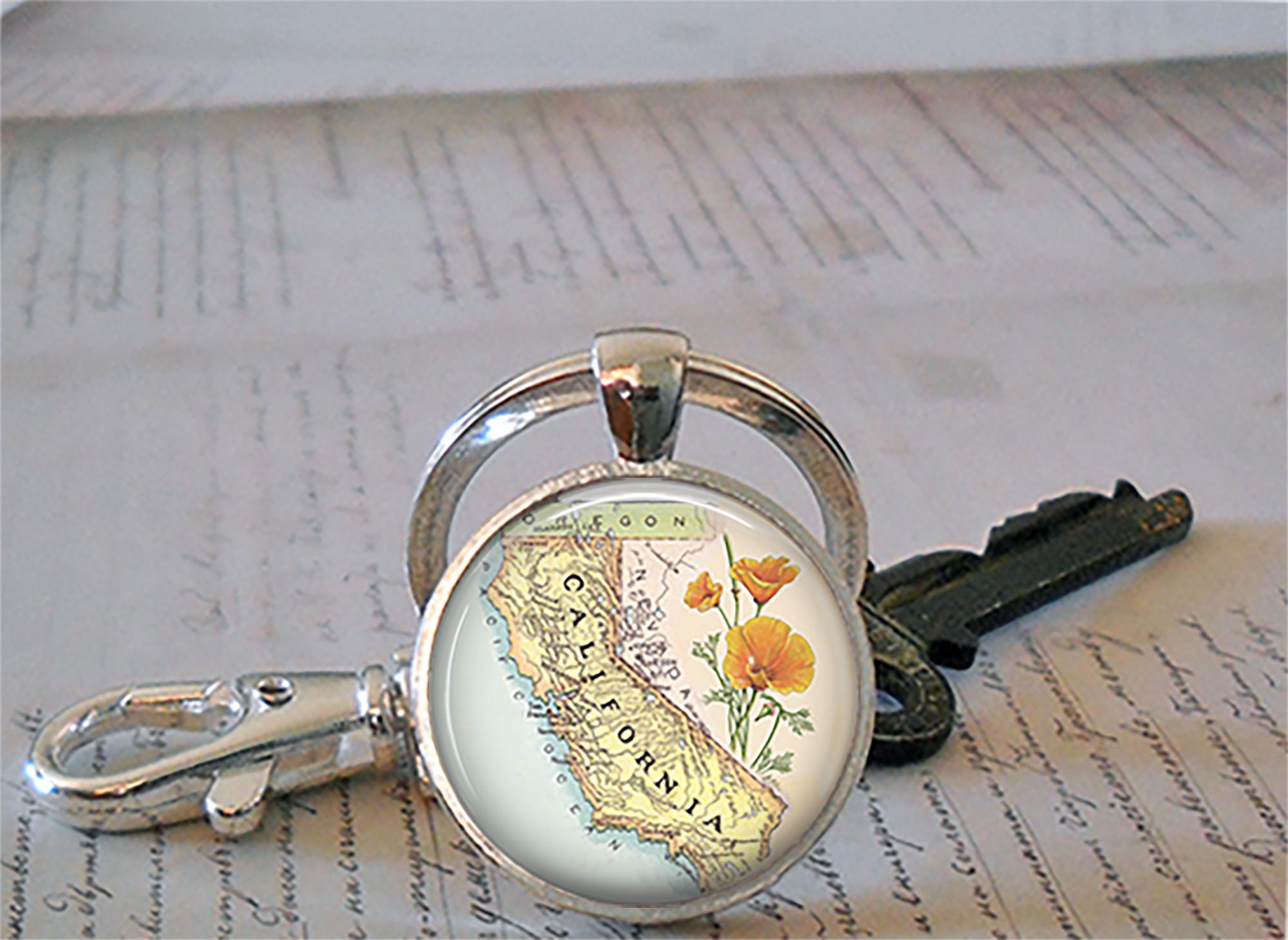 California Map Necklace, Key Chain or Brooch, Travel Gift Globetrotter ...