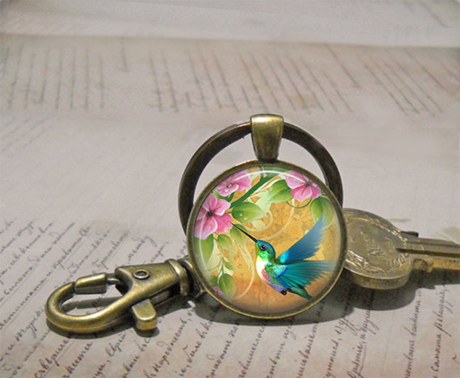 Hummingbird Garden Necklace, Brooch Pin or Key Chain, Summer Garden ...