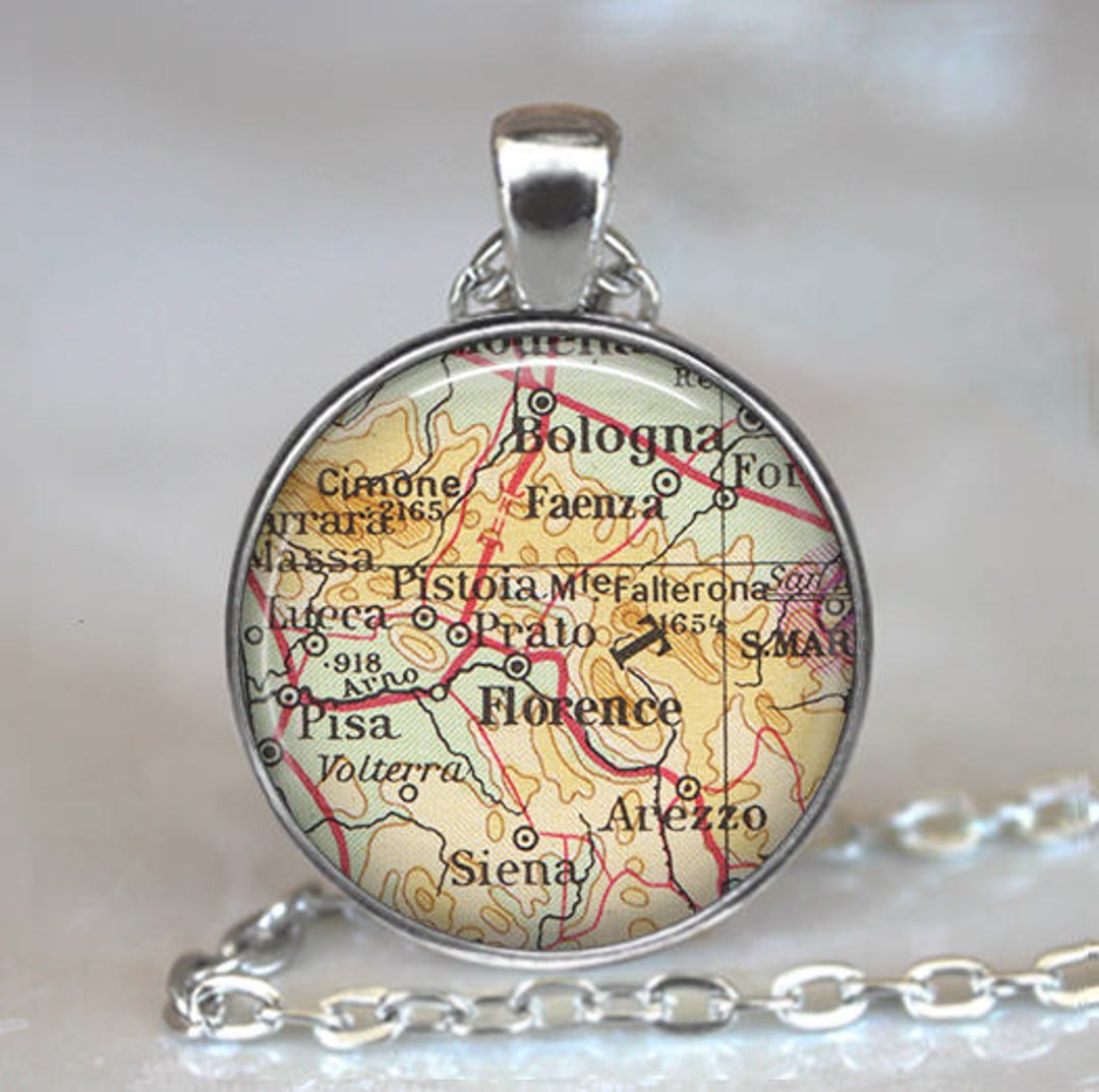 Florence, Italy Map Necklace, Brooch or Key Chain, Bologna Pisa Italy ...