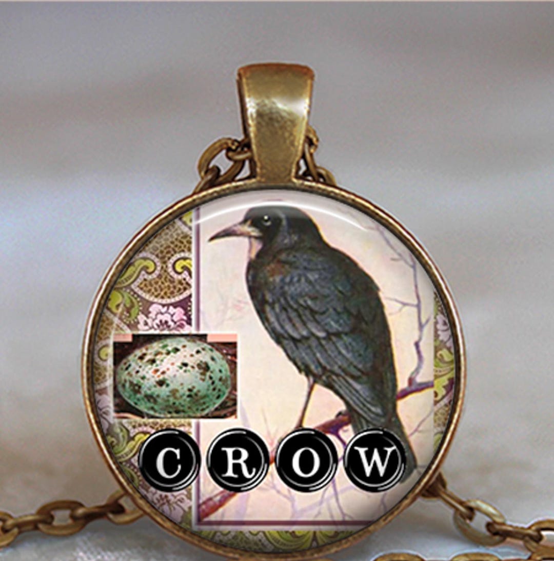 Crow Art Necklace or Key Chain, Blackbird Crow Gift, Corvus Raven Crow ...