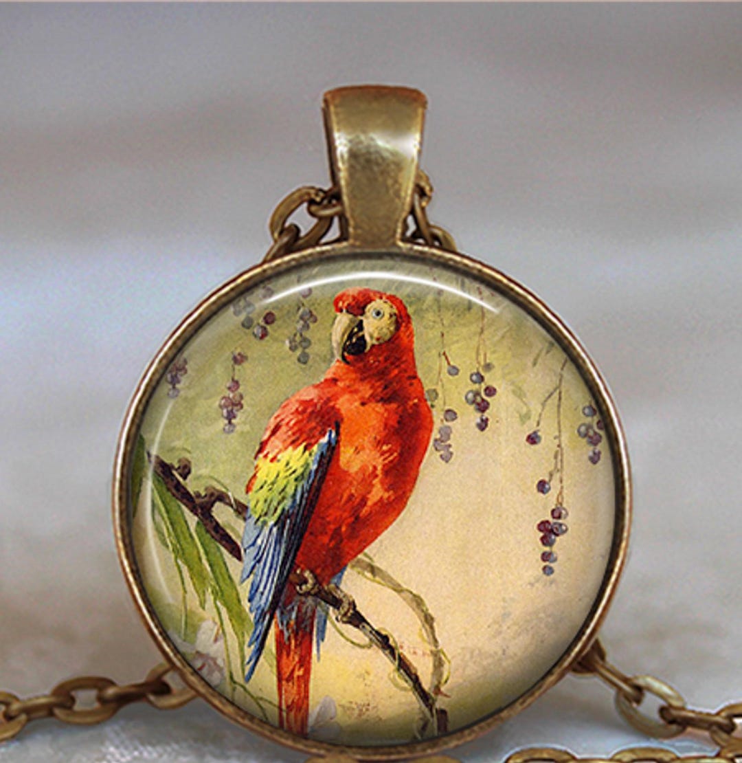 Parrot Necklace, Key Chai or Brooch, Vintage Parrot Art Jewelry Pirate ...