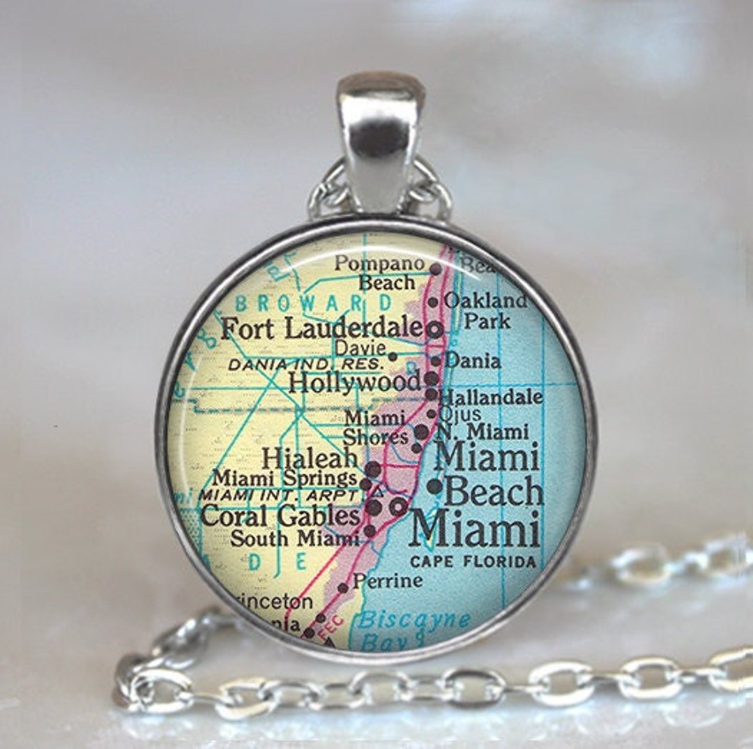 Miami Map Necklace, Miami Pendant Ft Lauderdale Hollywood Florida Miami ...