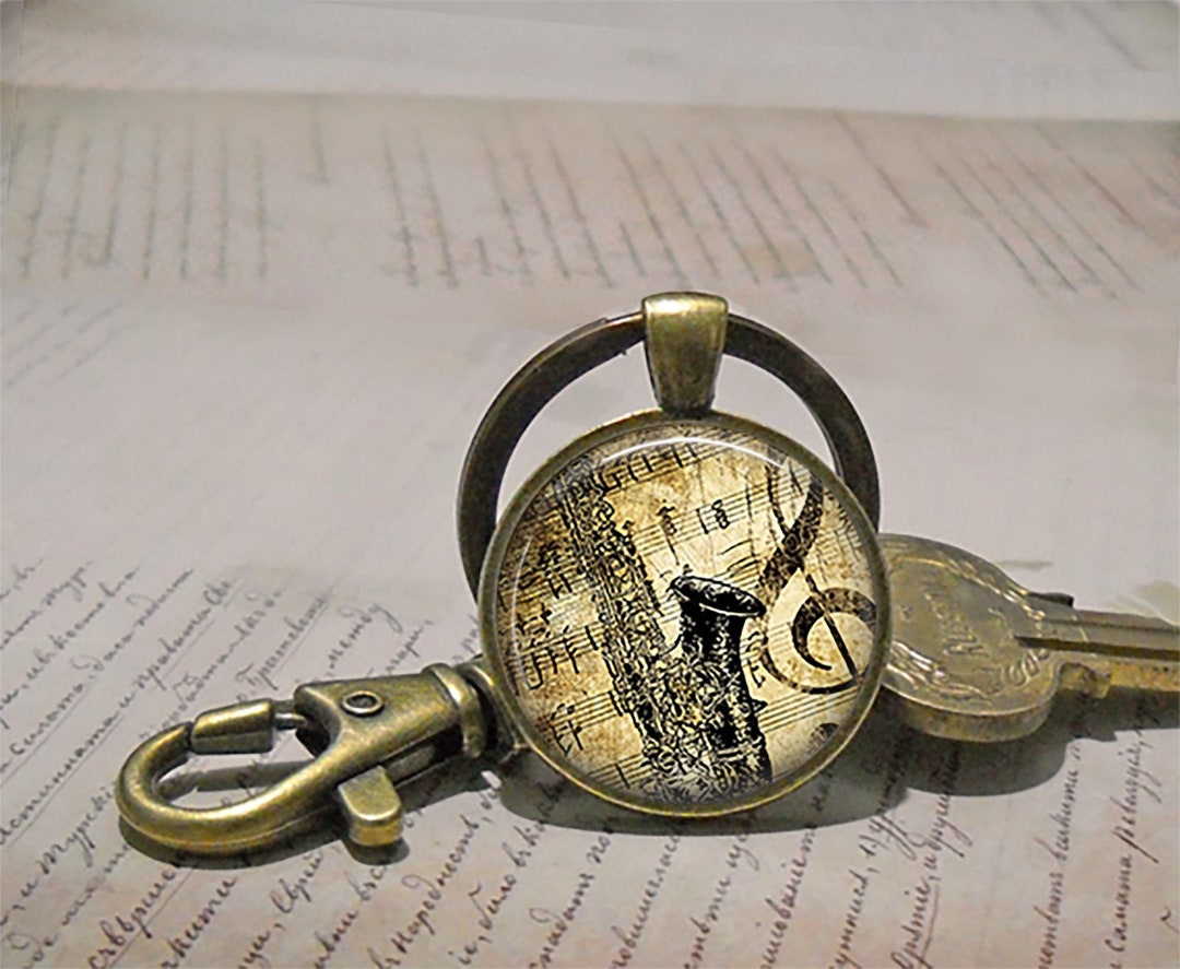 Saxophone & Music Key Chain, Brooch Pin or Necklace, Saxophone Gift for ...