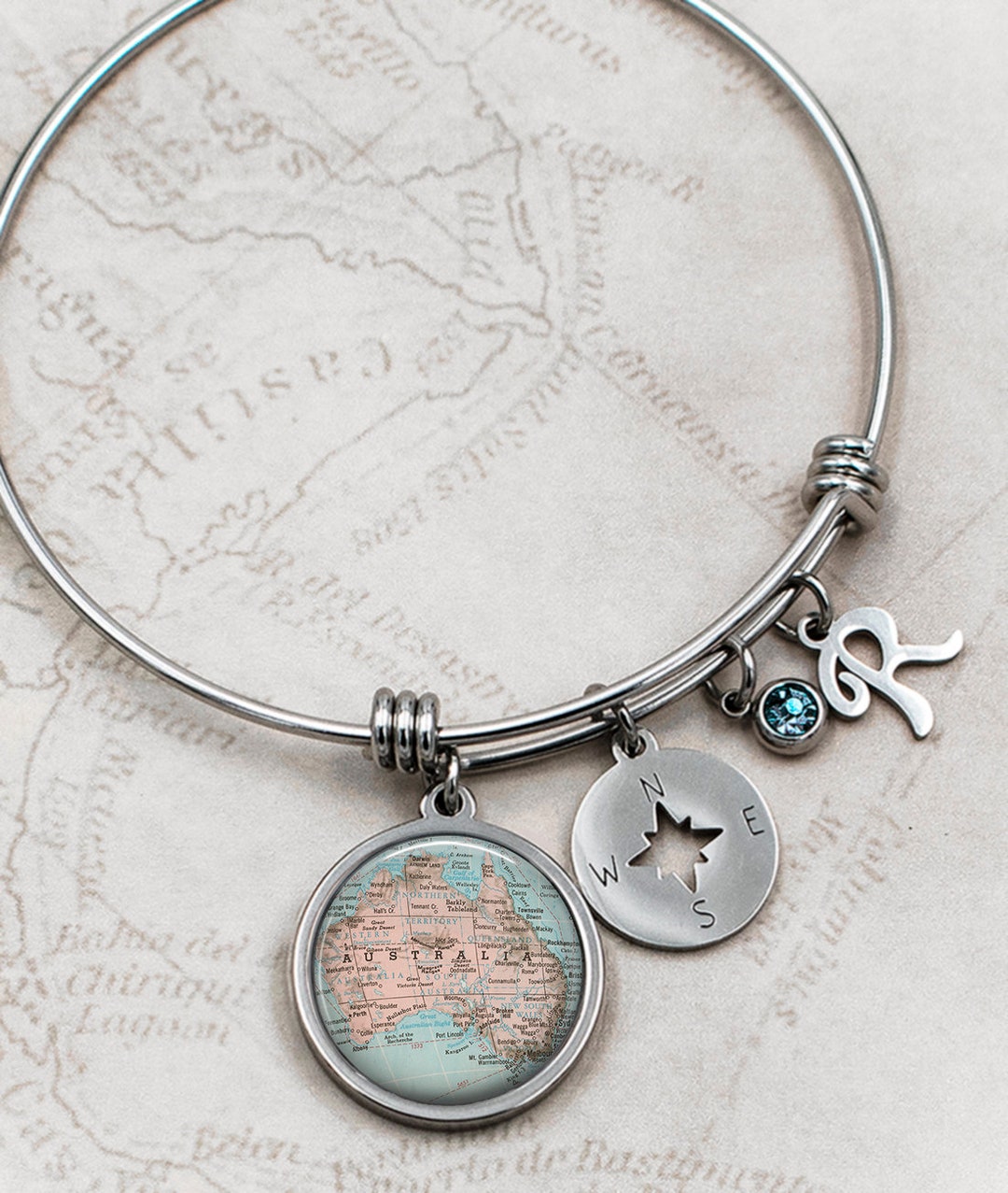 Australia Map Charm Bracelet, Map Bracelet Bangle Bracelet Map Gift ...