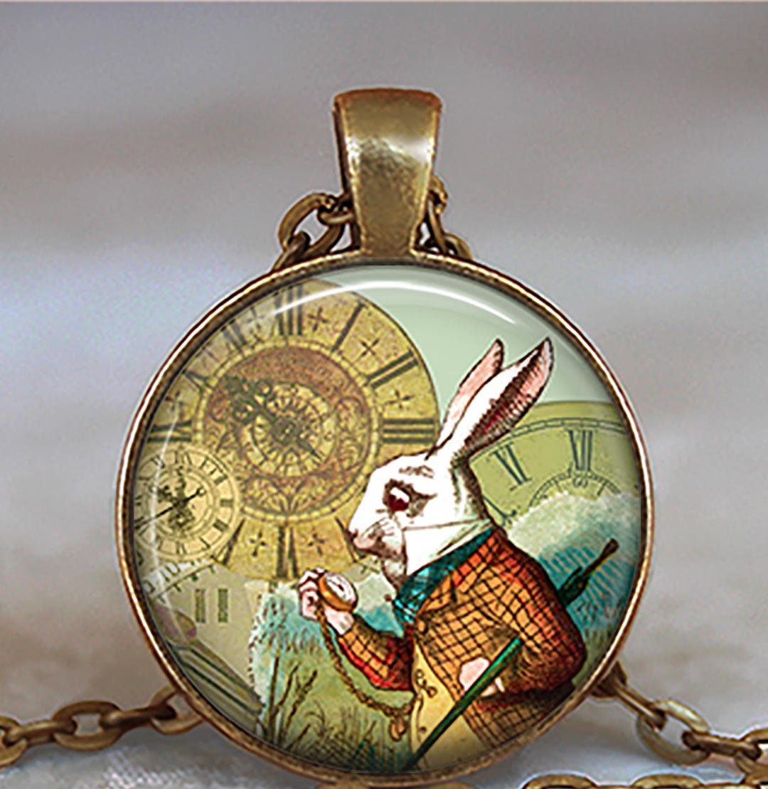 White Rabbit Necklace, Key Chain or Brooch, Alice in Wonderland Jewelry ...