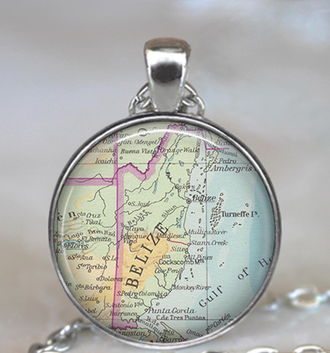 Belize Map Necklace, Key Chain or Brooch, Travel Gift for Traveler ...
