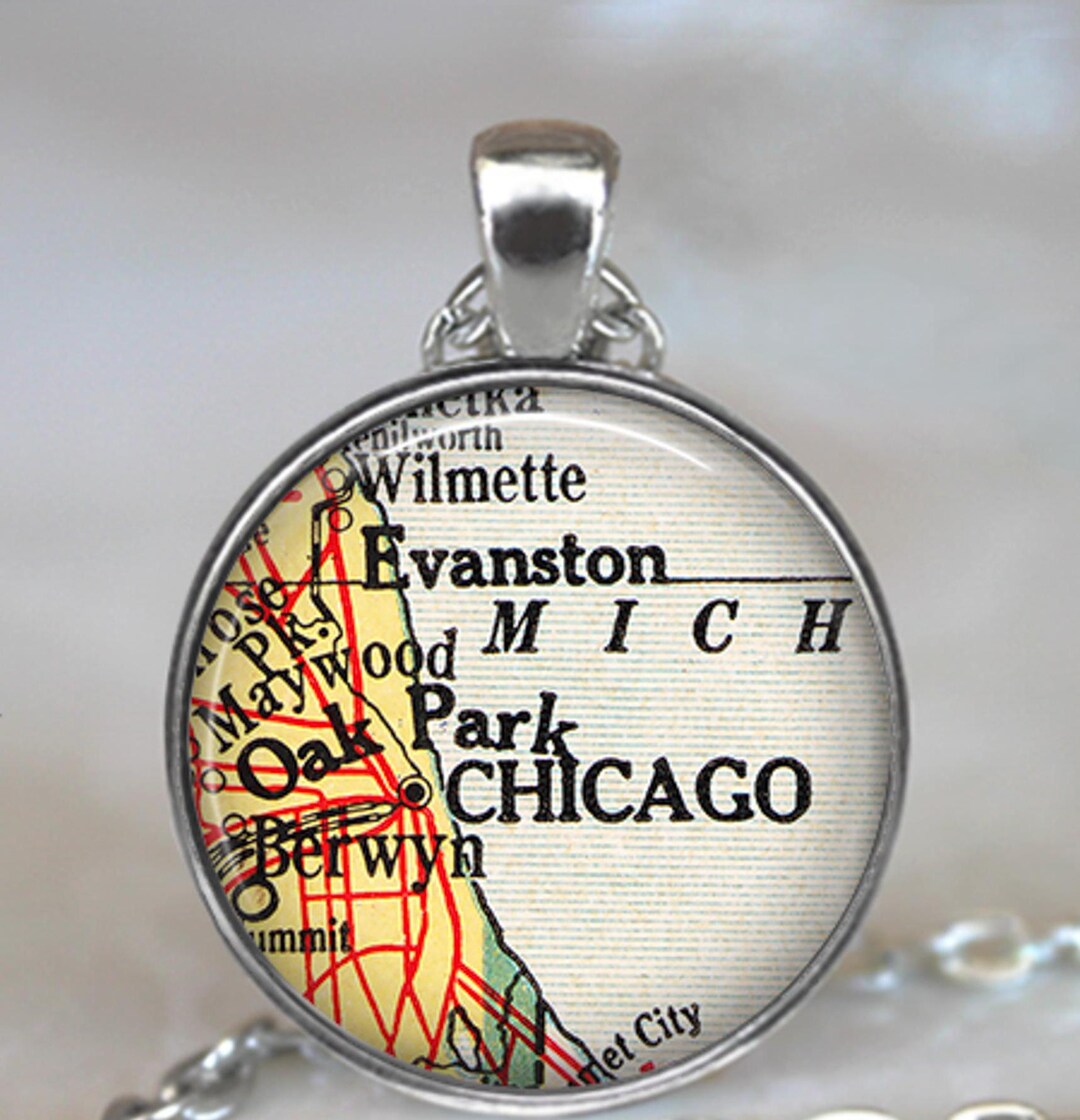 Chicago Map Necklace, Key Chain or Brooch, Evanston Illinois Map ...