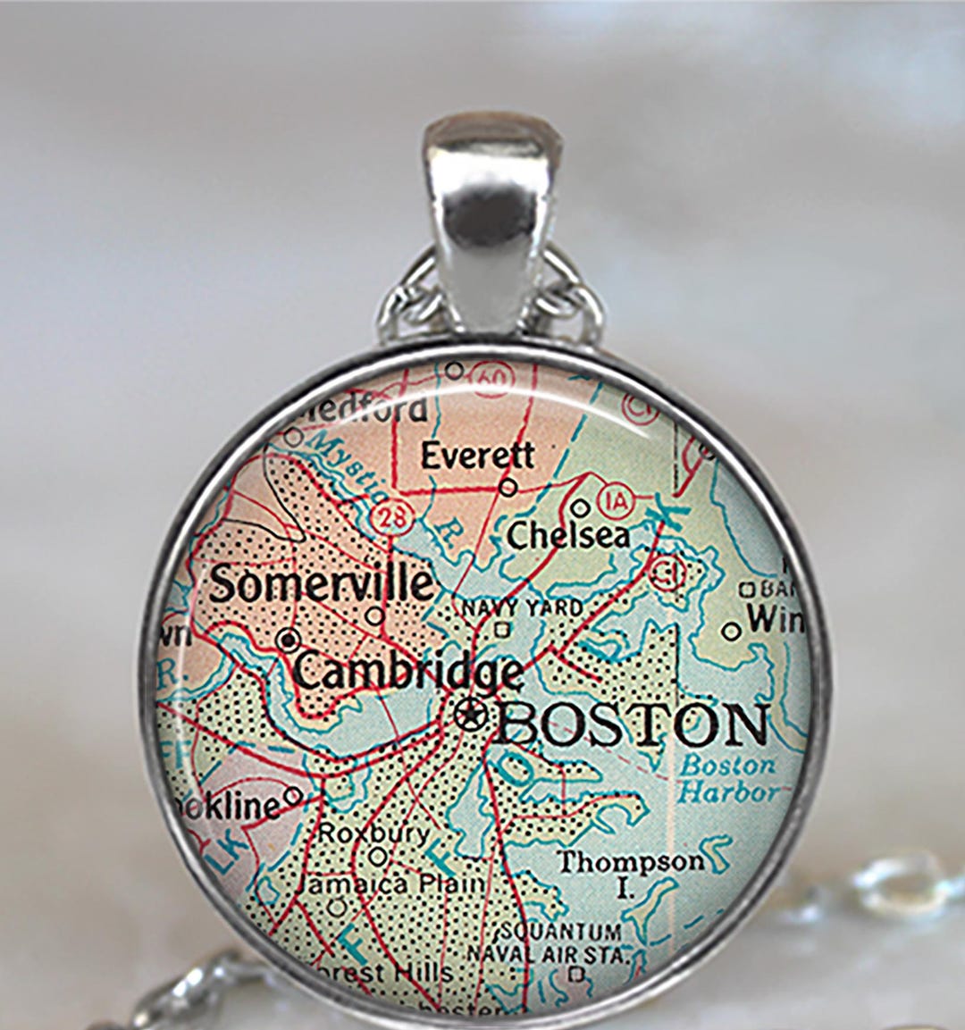 Boston Map Necklace, Brooch Pin or Key Chain, Boston MA Map Gift ...