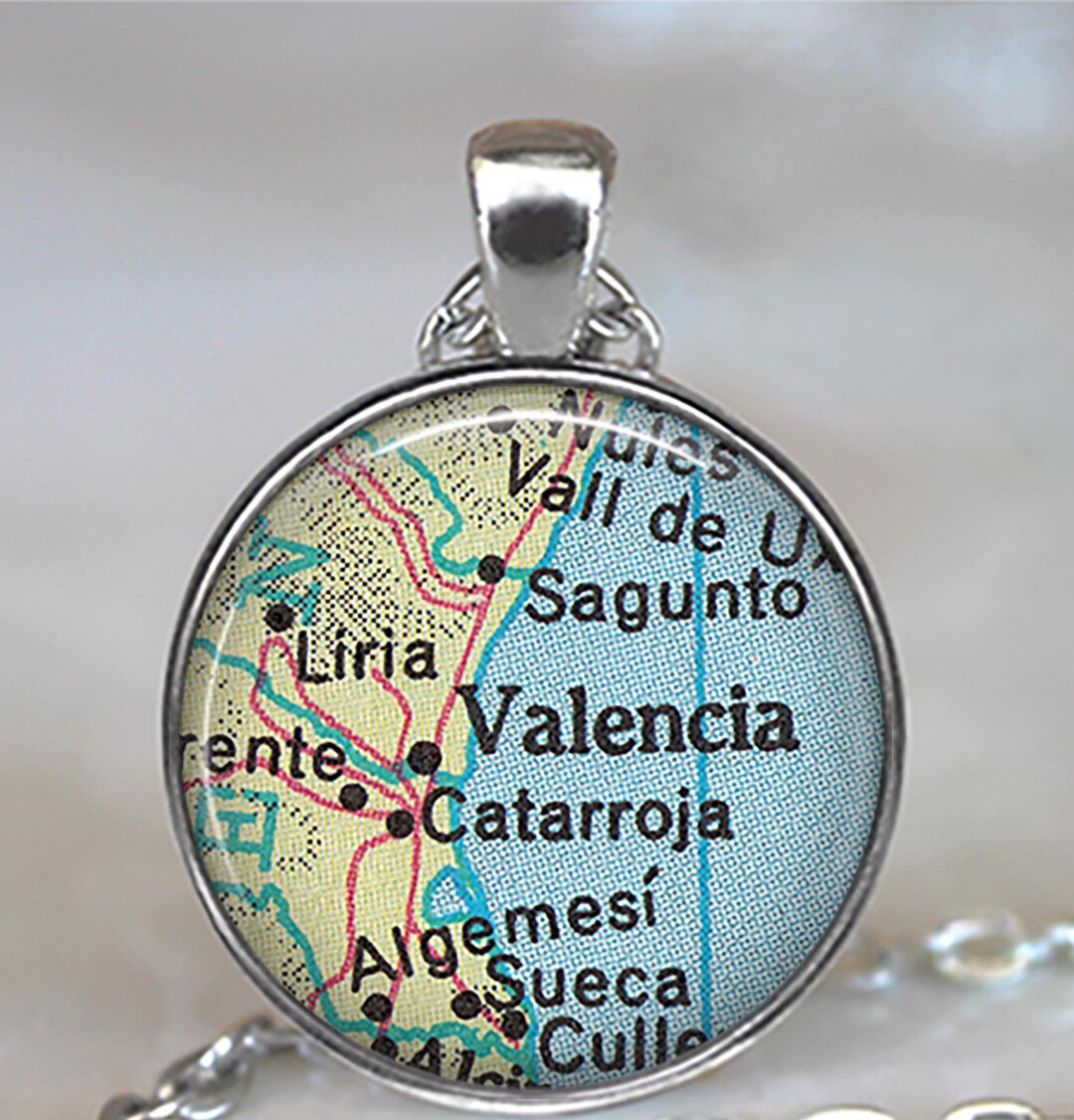 Valencia, Spain Map Necklace, Key Chain or Brooch, Valencia Map Gift ...