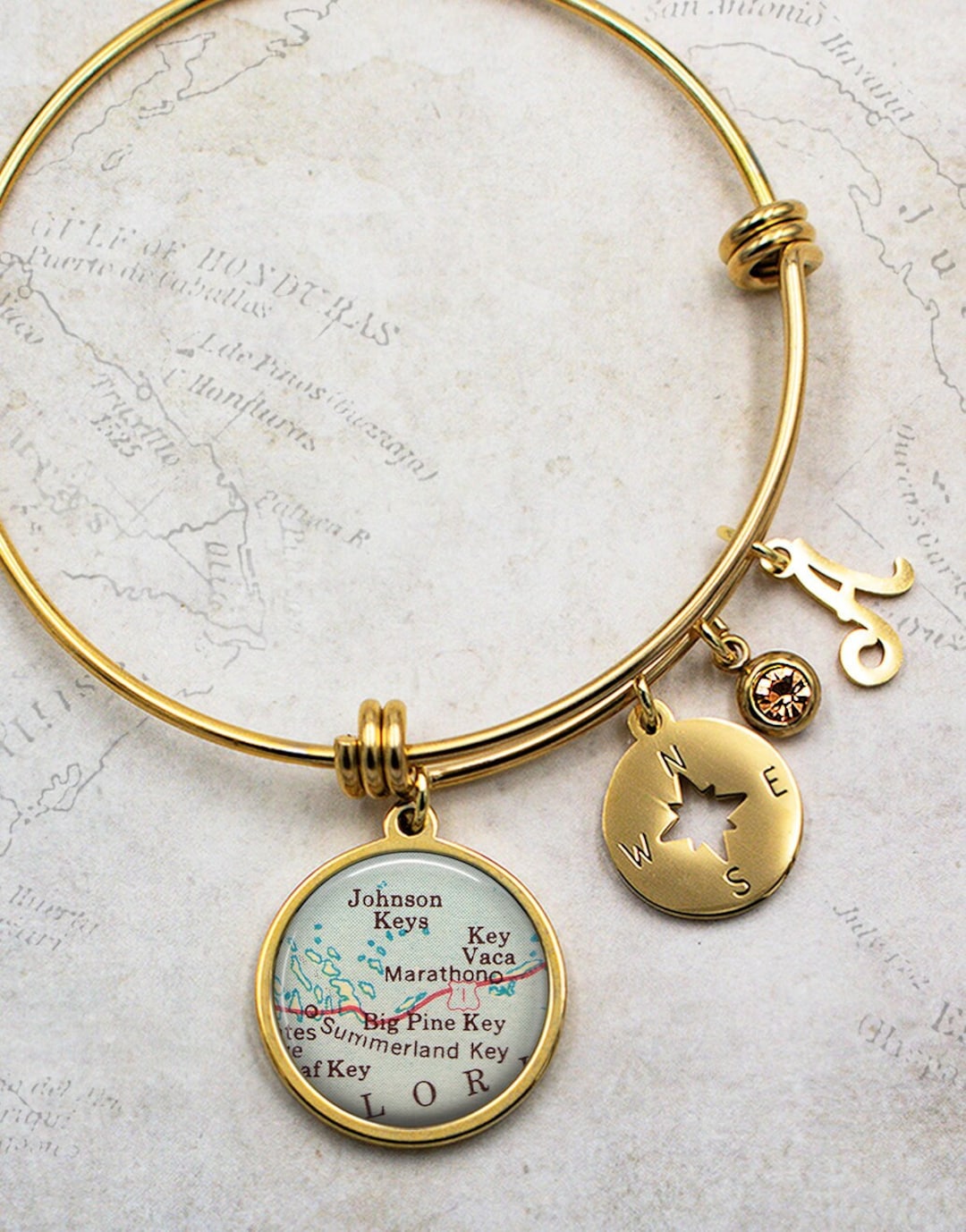 Middle Keys Map Bracelet, Florida Keys Charm Bracelet, Big Pine Key ...