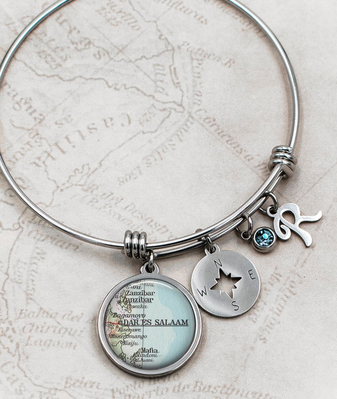 Dar Es Salaam Map Charm Bracelet, Tanzania Map Bracelet Zanzibar Map ...