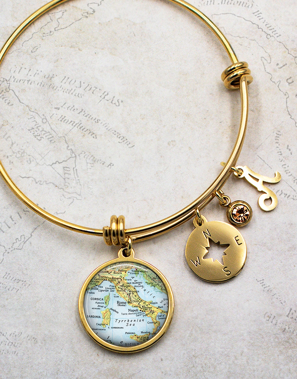 Italy map charm bracelet stainless steel map bracelet bangle | Etsy