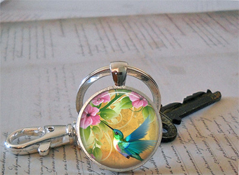 Hummingbird Garden Necklace, Brooch Pin or Key Chain, Summer Garden ...