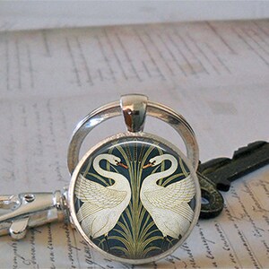 Art Nouveau Swans Necklace, Key Chain or Brooch Pin, Walter Crane Art ...