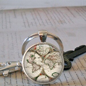 Antique World Map Pendant, World Map Necklace, Antique Map Jewelry, Map ...