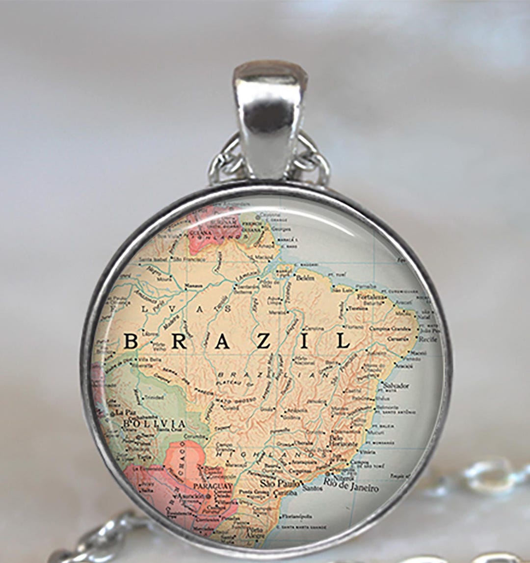 Brazil Map Necklace, Key Chain or Brooch, South America Map Gift Travel ...