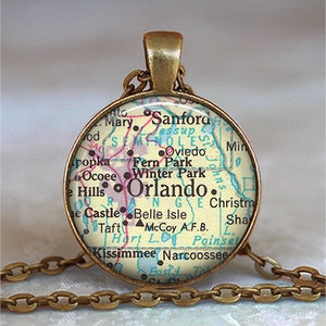 Orlando, Florida Map Pendant, Orlando Map Necklace Orlando Map Pendant ...