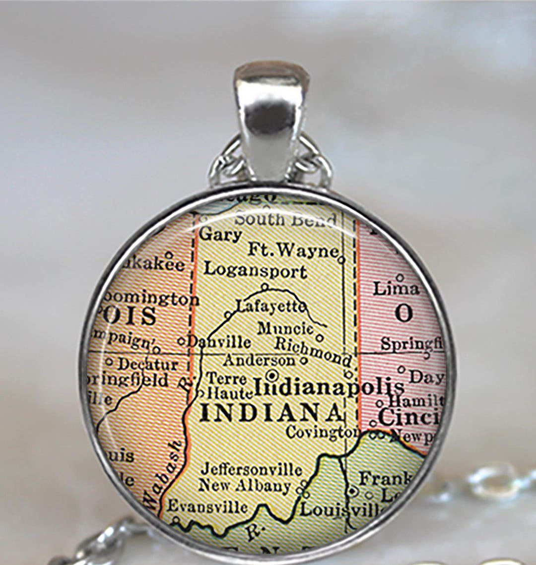 Indiana Map Necklace, Indiana Map Pendant Indiana Map Jewelry Vintage ...