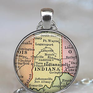 Indiana Map Necklace, Indiana Map Pendant Indiana Map Jewelry Vintage ...