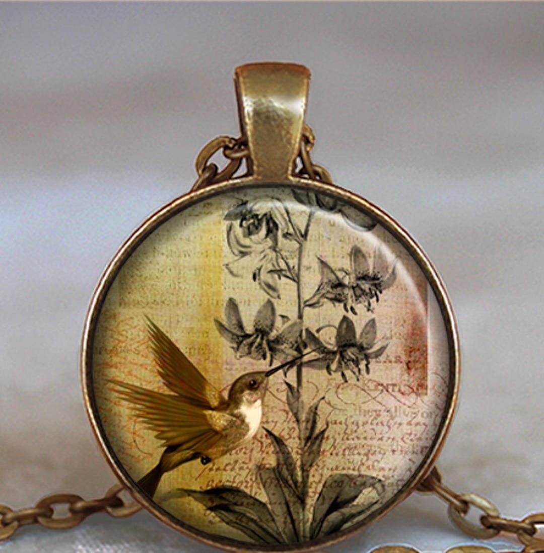 Orchid & Hummingbird Necklace, Key Chain or Brooch, Hummingbird Gift ...